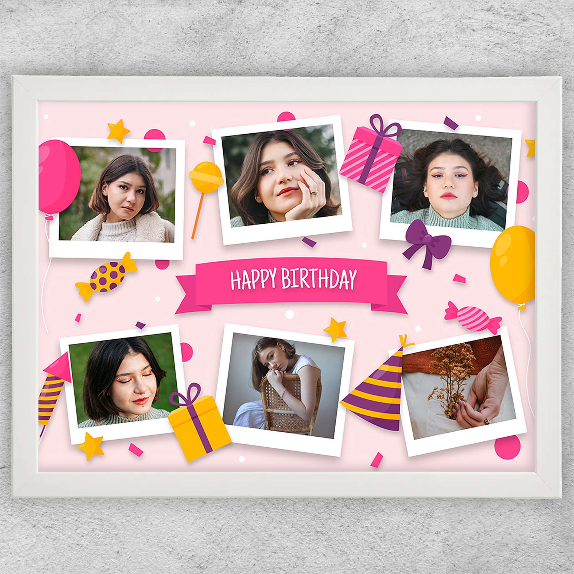 Tablou Personalizat 6 Poze - Happy Birthday | 3Dgifts.ro