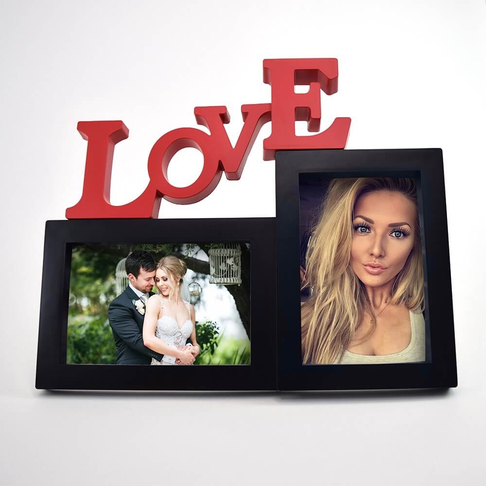 Ramă Foto Personalizată - Model "LOVE" cu Două Poze | 3Dgifts.ro